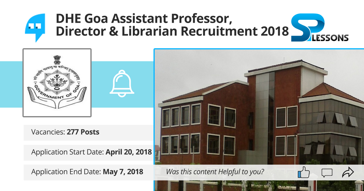 DHE Goa Assistant Professor Director Librarian Recruitment