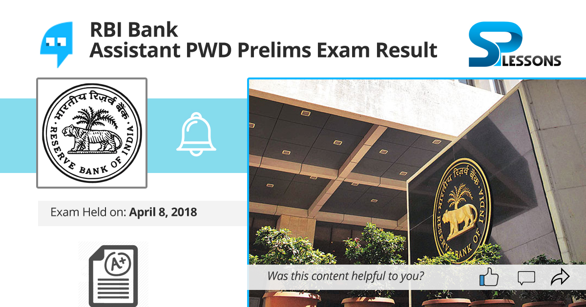 RBI Bank Assistant PWD Prelims Exam Result RBI Bank Assistant PWD Prelims Exam Result